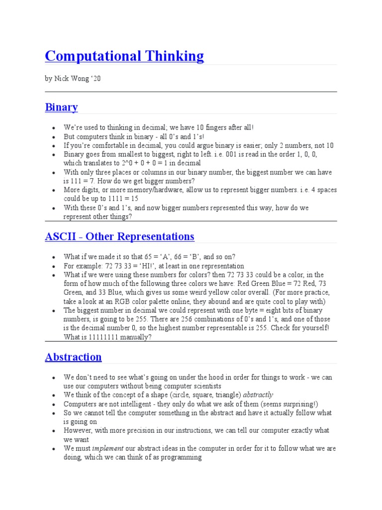 Computational Thinking Pdf Array Data Structure Computer Data Storage