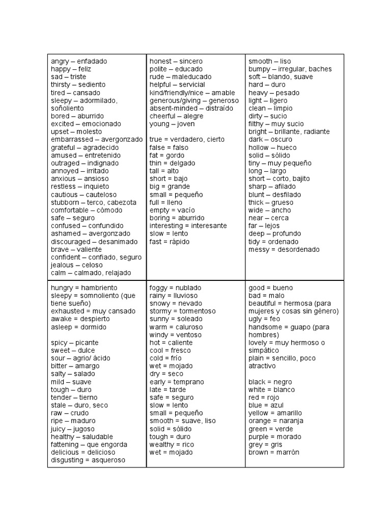 Adjetivos para describir emociones y colores | PDF | Arco iris | Color