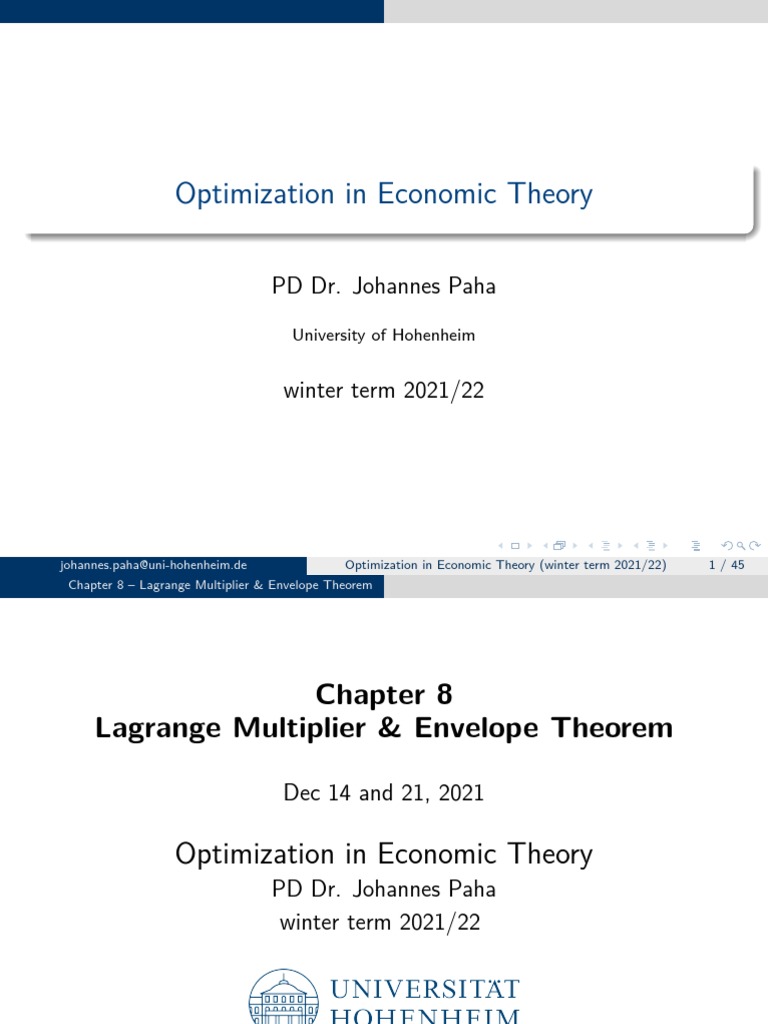 Lagrange Multiplier & Envelope Theorem | PDF | Mathematical Optimization | Long Run And Short Run