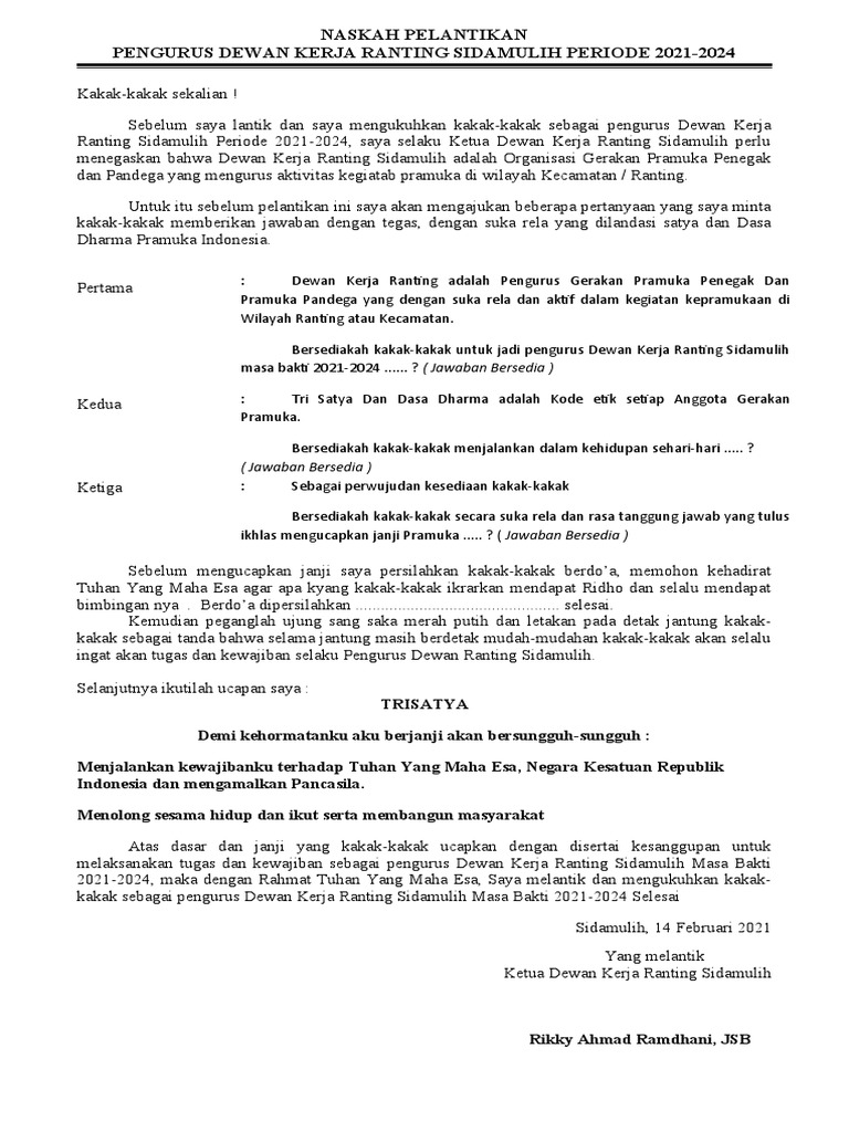 Contoh Naskah Pelantikan DKR - DKR Sidamulih | PDF