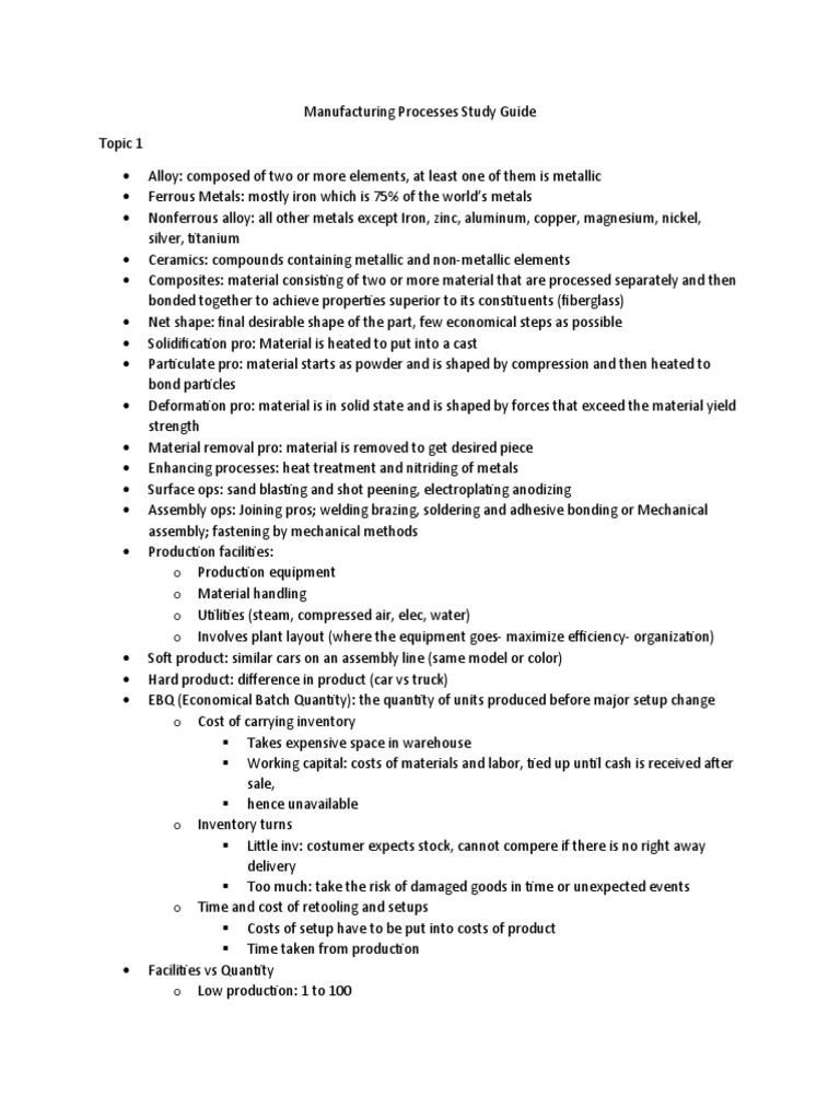 Manufacturing Processes Study Guide | Download Free PDF | Casting ...