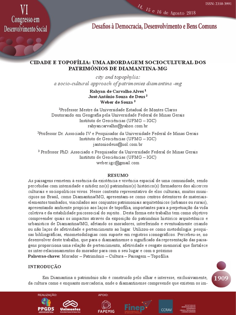 Cidade e Topofilia Uma Abordagem Sociocultural Dos Patrimonios de ...