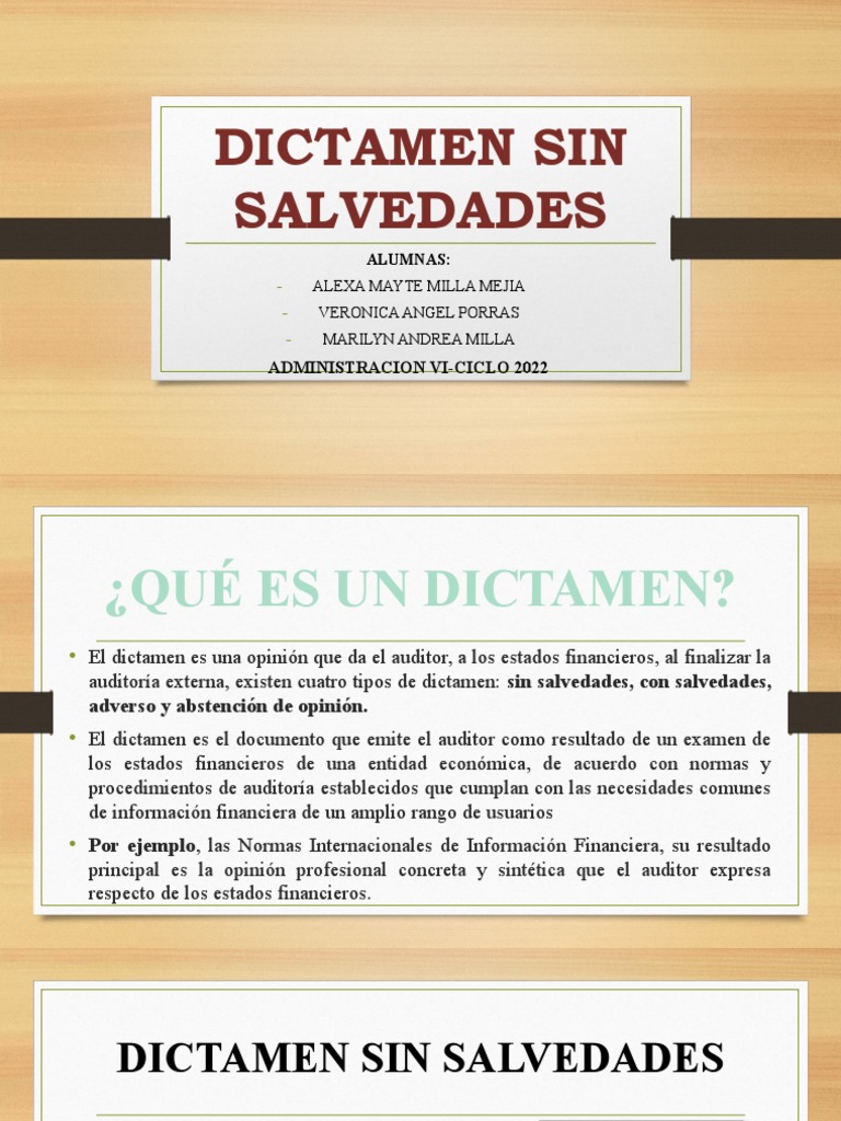 Dictamen Sin Salvedades: Definición y Partes | PDF | Auditoría | Contralor