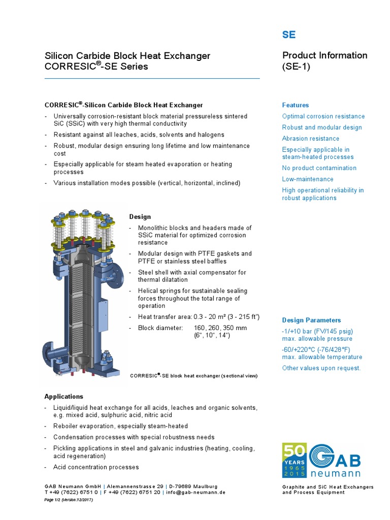 PISE1-En-US SiC Block Heat Exchanger - SE Series | PDF | Heat Exchanger ...