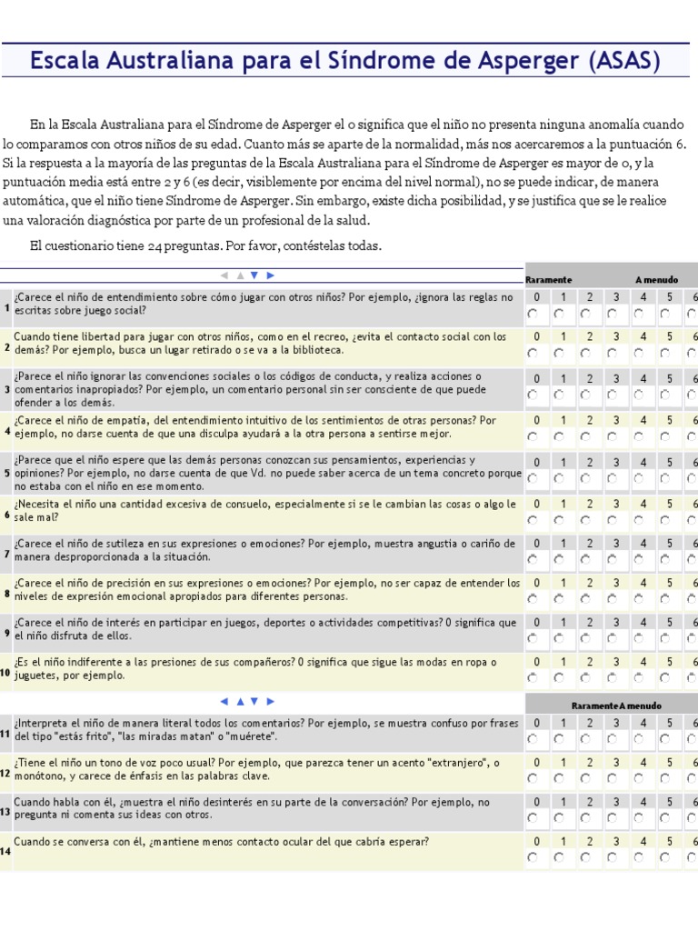 Escala Australiana para El Síndrome de Asperger | PDF | Síndrome de ...