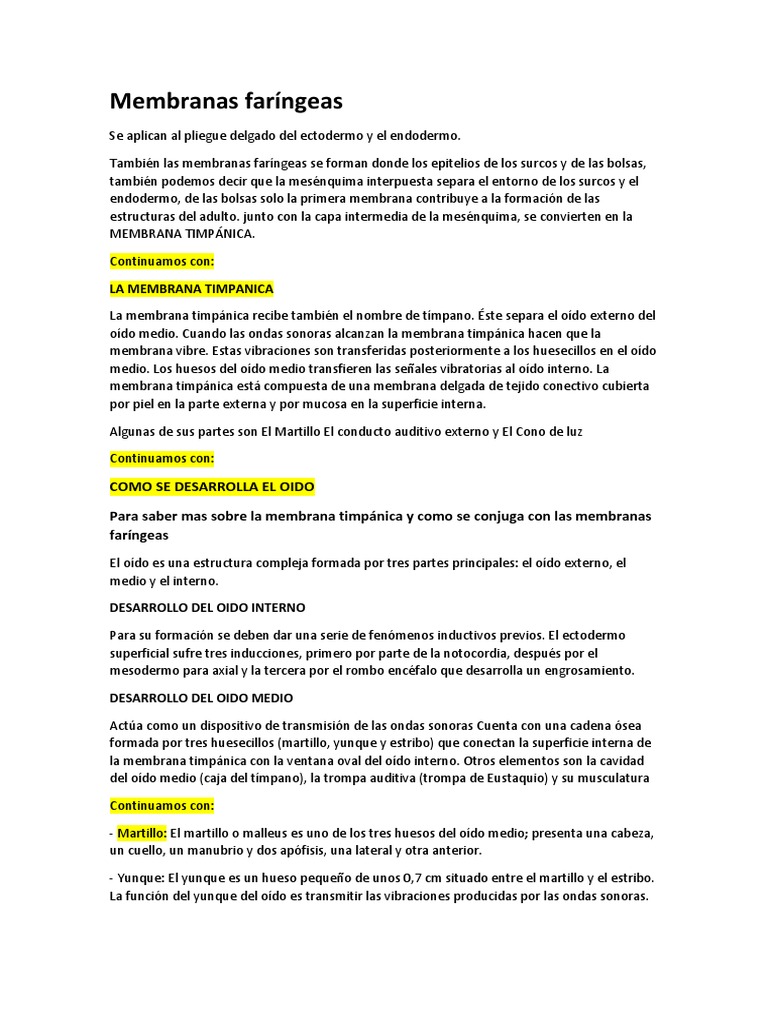 Membranas Faríngeas | PDF | Oído | Escuchando