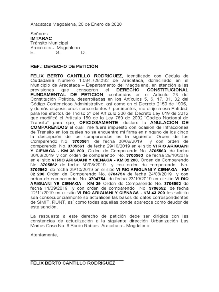 Derecho de Petición para Anulación de Multas | PDF | Petición | Justicia