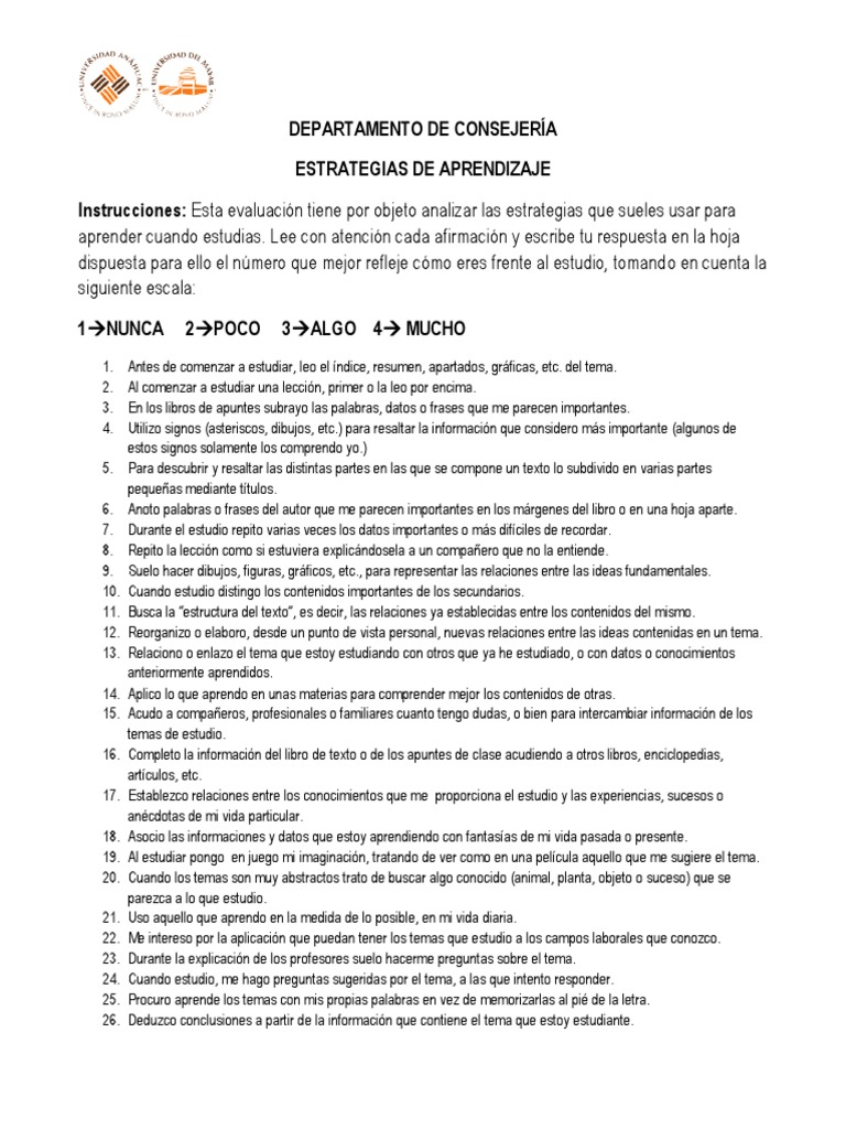 Estrategias De Aprendizaje Pdf Prueba Evaluación Aprendizaje