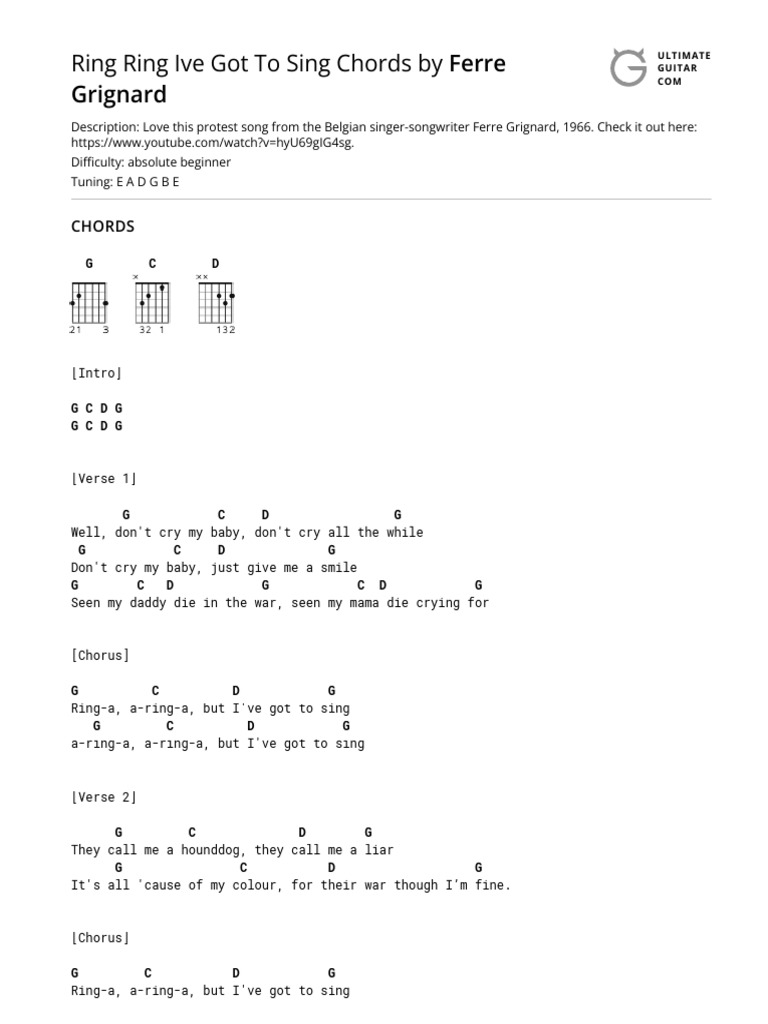 Ring Ring Ive Got To Sing Chords (Ver 2) by Ferre Grignardtabs at ...