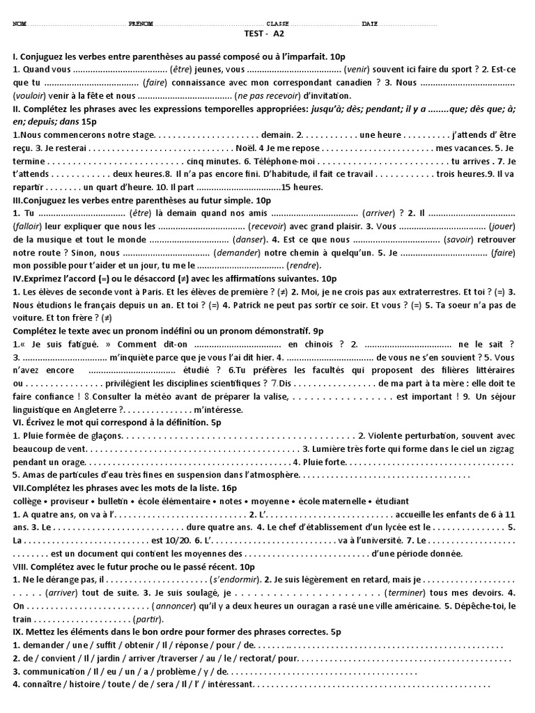 0 Test Niveau A2 | PDF