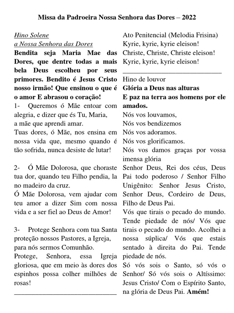 Missa Da Padroeira Nossa Senhora Das Dores 22 | Download grátis PDF ... Missa Da Padroeira Nossa Senhora Das Dores 22 | Download grátis PDF ...