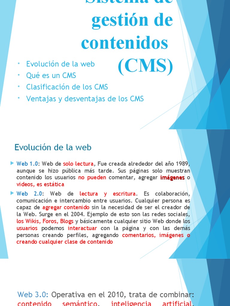 Evolución de La Web Qué Es Un CMS Clasificación de Los CMS Ventajas y ...