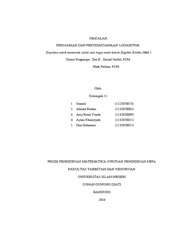 1 Makalah Persamaan Dan Pertidaksamaan Logaritma | PDF