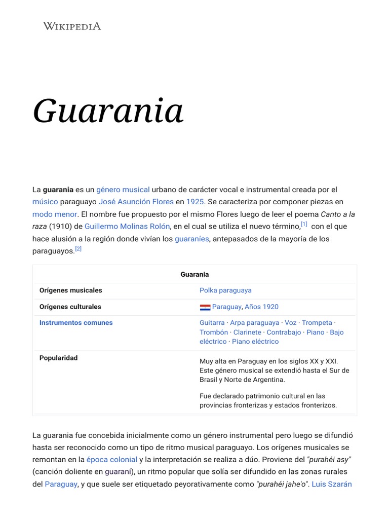 Guarania - Wikipedia, La Enciclopedia Libre | PDF | Musica ...