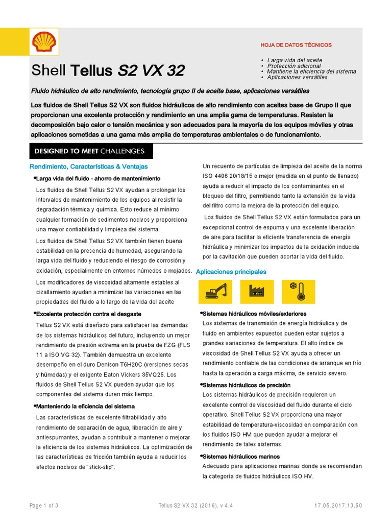 Hoja de Datos: Shell Tellus S2 VX 32 | PDF | Temperatura | Líquidos