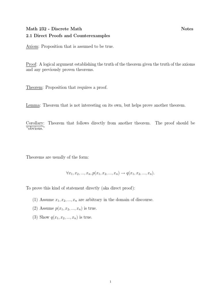 Direct Proofs And Counter Examples PDF Theorem Mathematical Proof