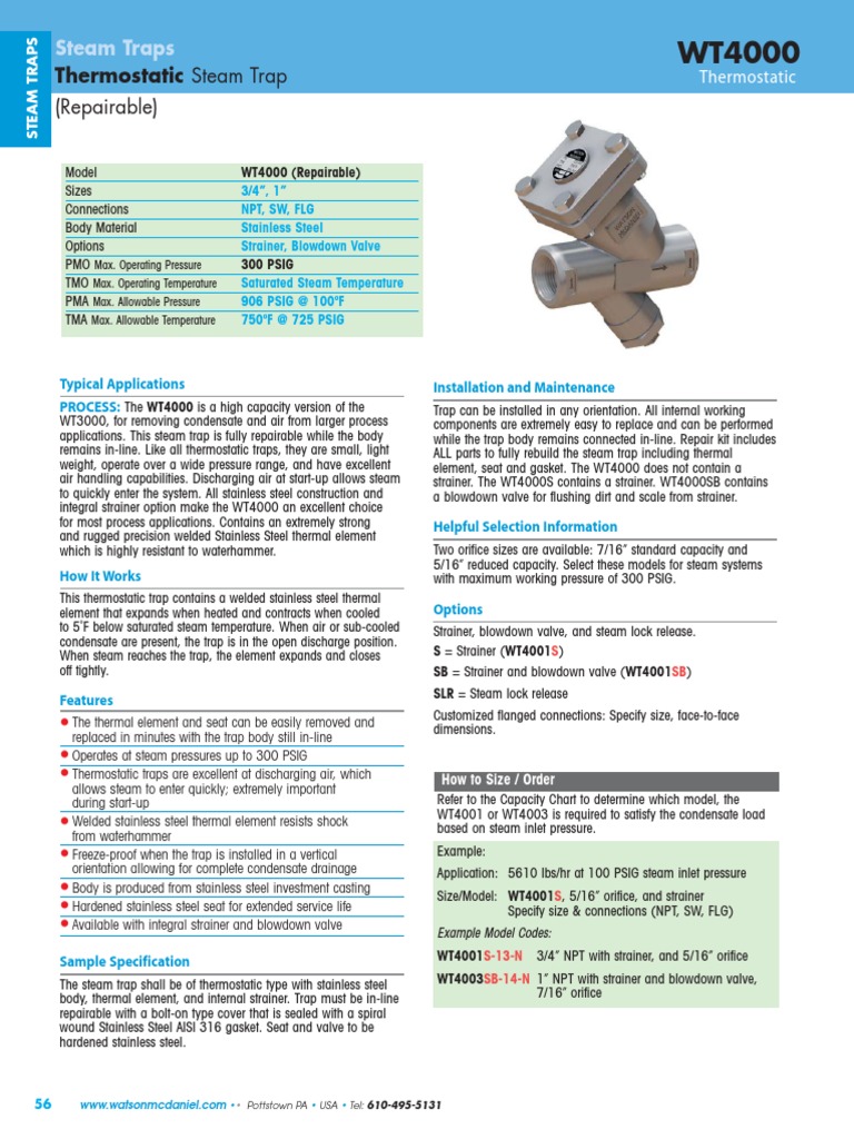 WT4000 SteamTrap | PDF | Valve | Steam