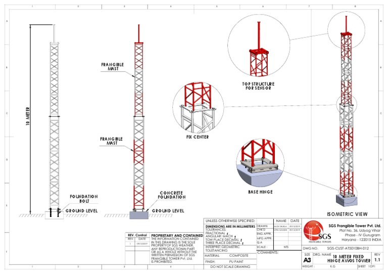 Customer Drawings Frangible Awos Tower With Fixed Hinge | PDF | Civil ...