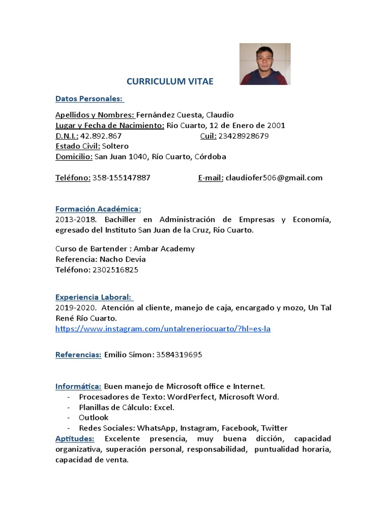 1 Claudio Fernández Cuesta Currículum | PDF