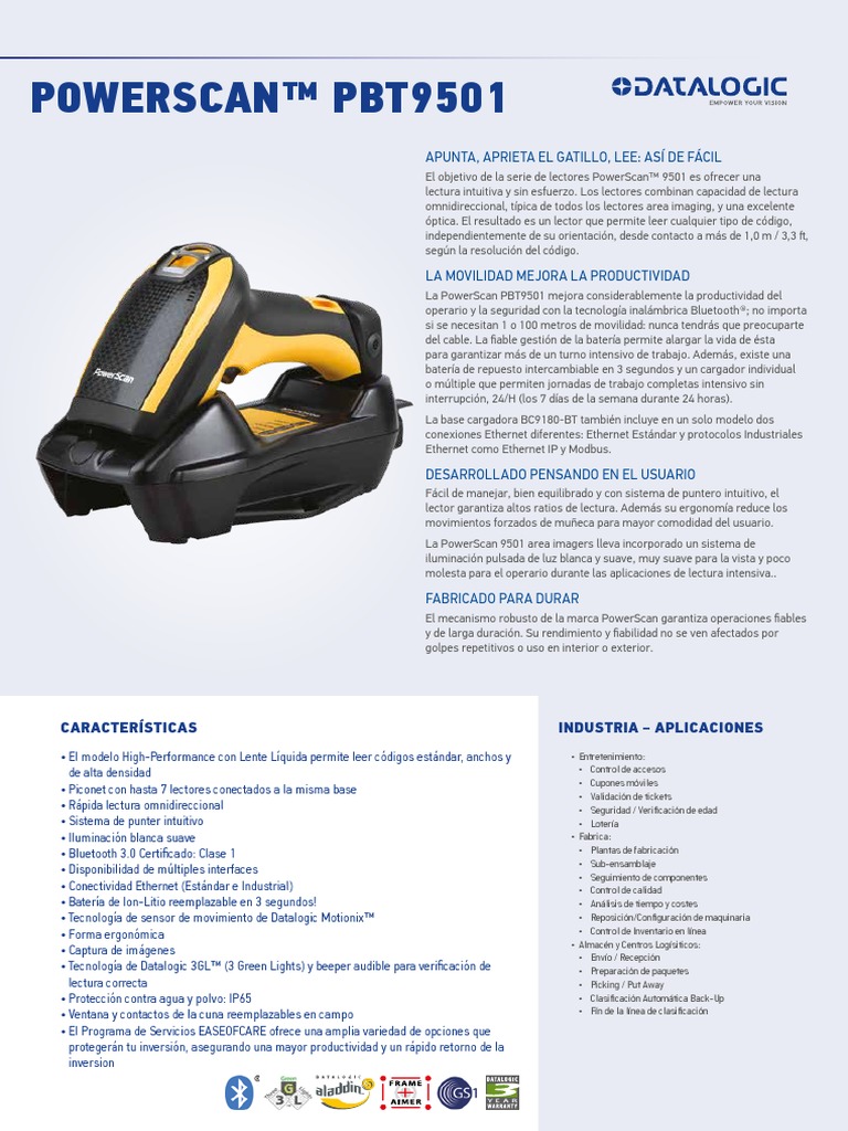 PowerScan PBT9501 Data Sheet - Spanish | PDF | Bluetooth | Informática