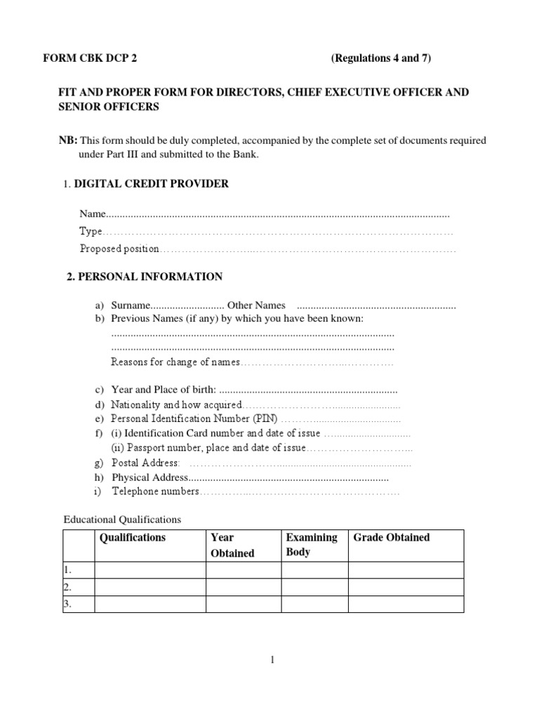 Form CBK DCP 2 | PDF | Identity Document | Personal Identification Number