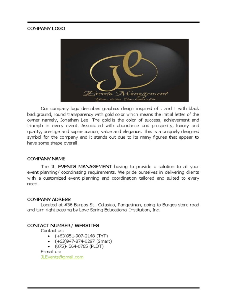 JL Events Management Company Profile | PDF | Swot Analysis | Business