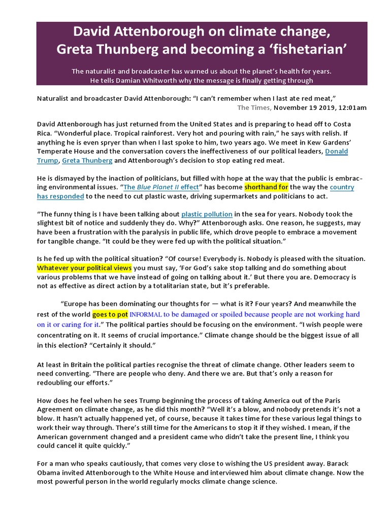 David Attenborough On Climate Change | PDF