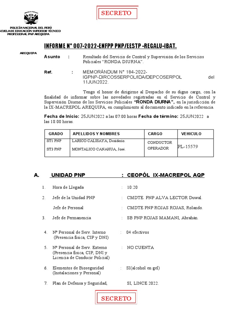 Informe Ronda Diurna 25jun22 | PDF | Policía | Servicios de emergencia