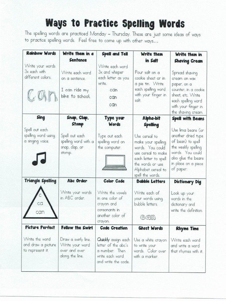 Spelling Practice Ideas | PDF