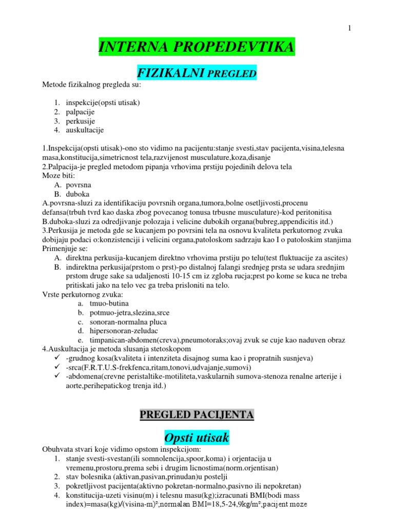 Interna Propedevtika - Skripta (Bez Slika) | PDF