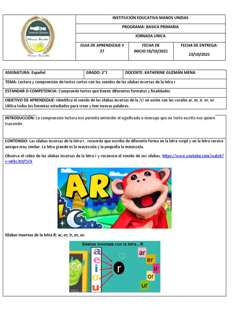 Guia 27 Inversas Letra R | PDF | Sílaba | Escritura