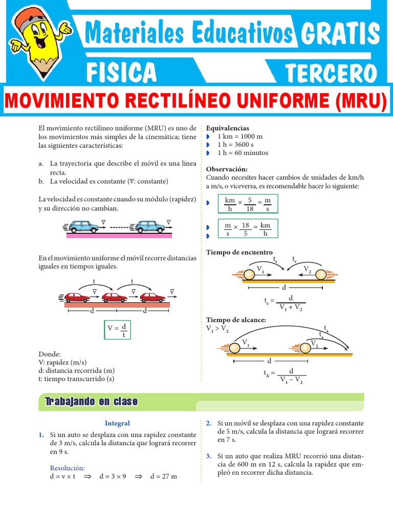 Ejercicios-de-Movimiento-Rectilíneo-Uniforme-para-Primer-Grado-de-Secundaria | PDF | Velocidad ...