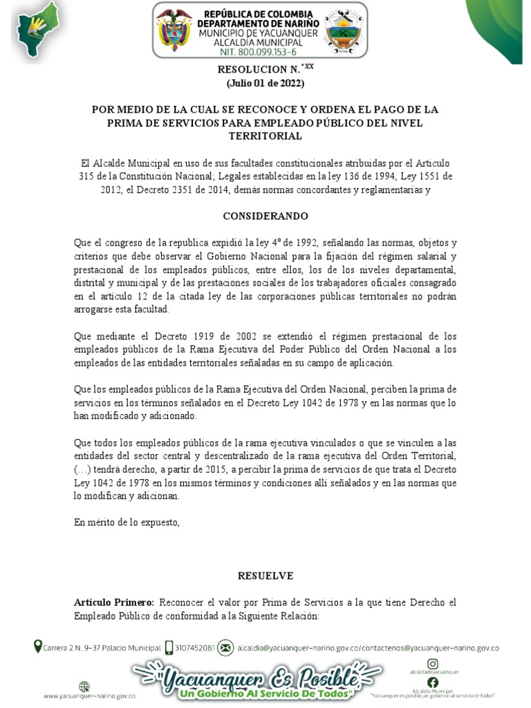 RESOLUCION Prima de Servicios CRISTIAN RODRIGUEZ | PDF | Gobernancia ...