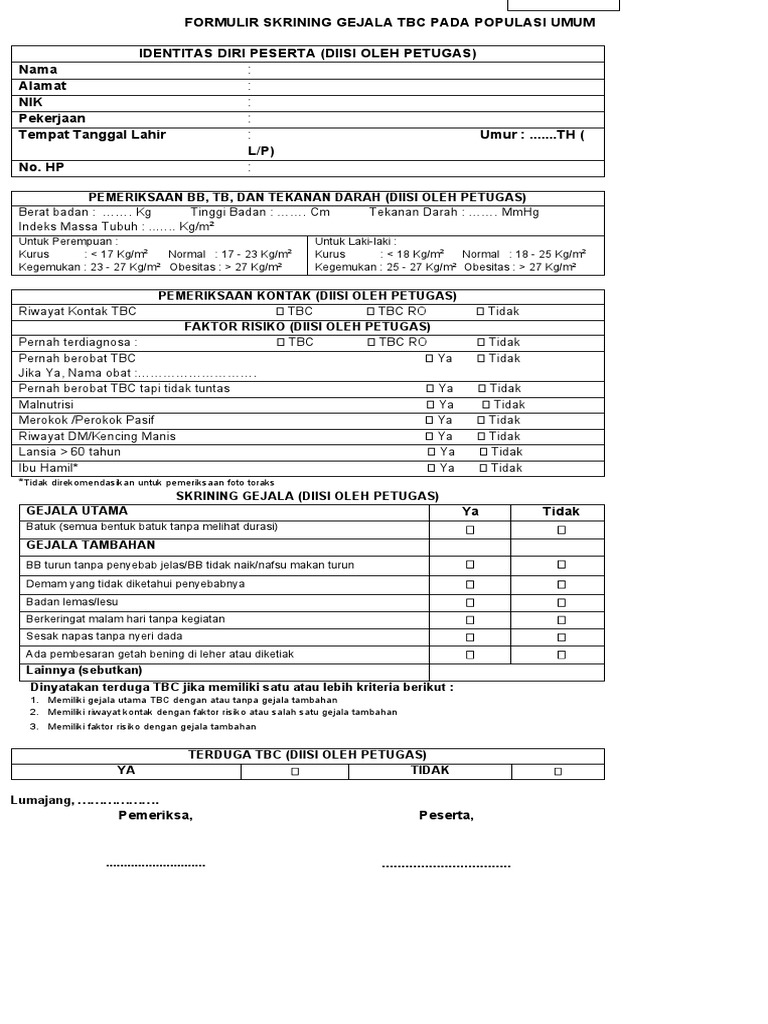Formulir Skrining TBC | PDF