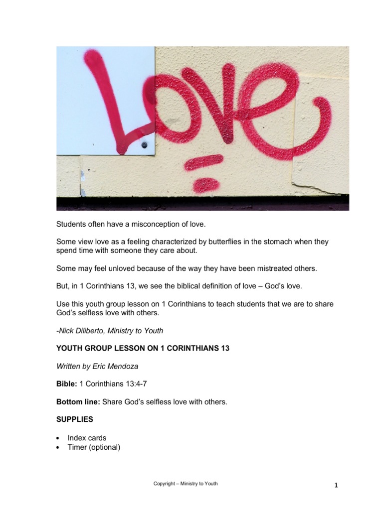 Youth Group Lesson On 1 Cortinthians 13 | PDF | Love | Jesus