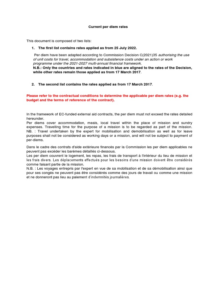 EU Per Diem Rates 2024 Overview | PDF | Per Diem