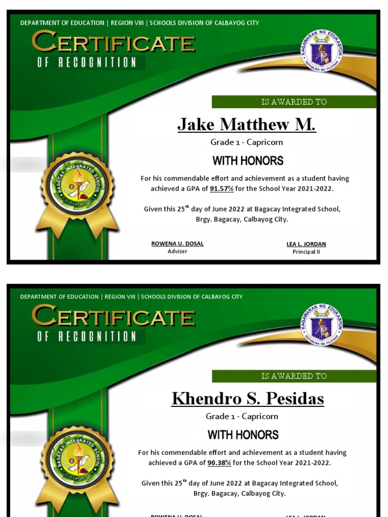 ELEM Cert. of Recognition | PDF | Education Issues | Decision Making