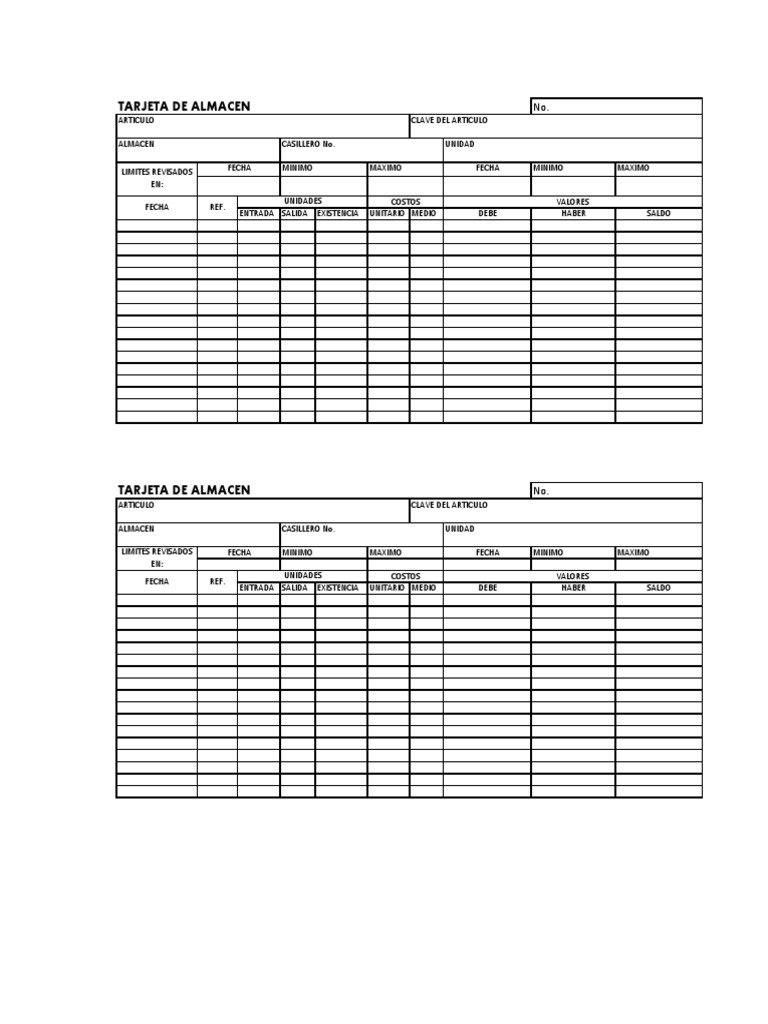 Tarjeta de Almacen | PDF