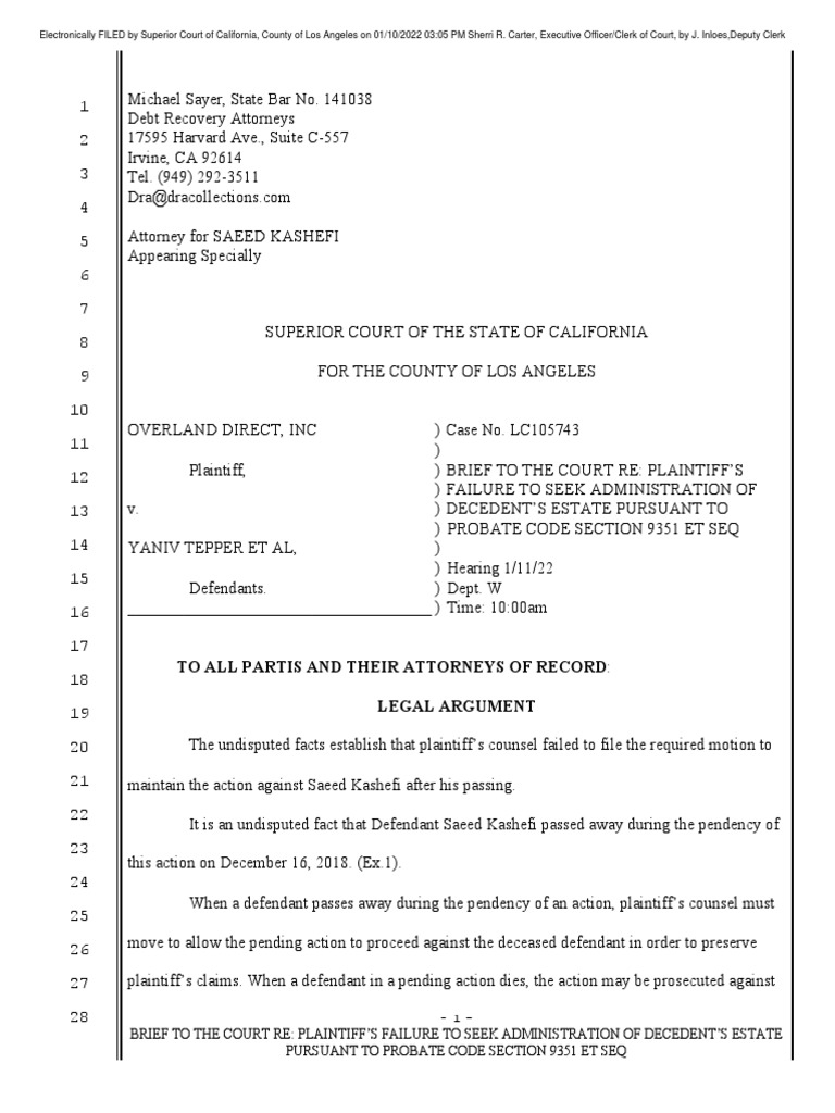 LASC Case #LC105743 Notice of Motion | PDF | Probate | Judiciaries