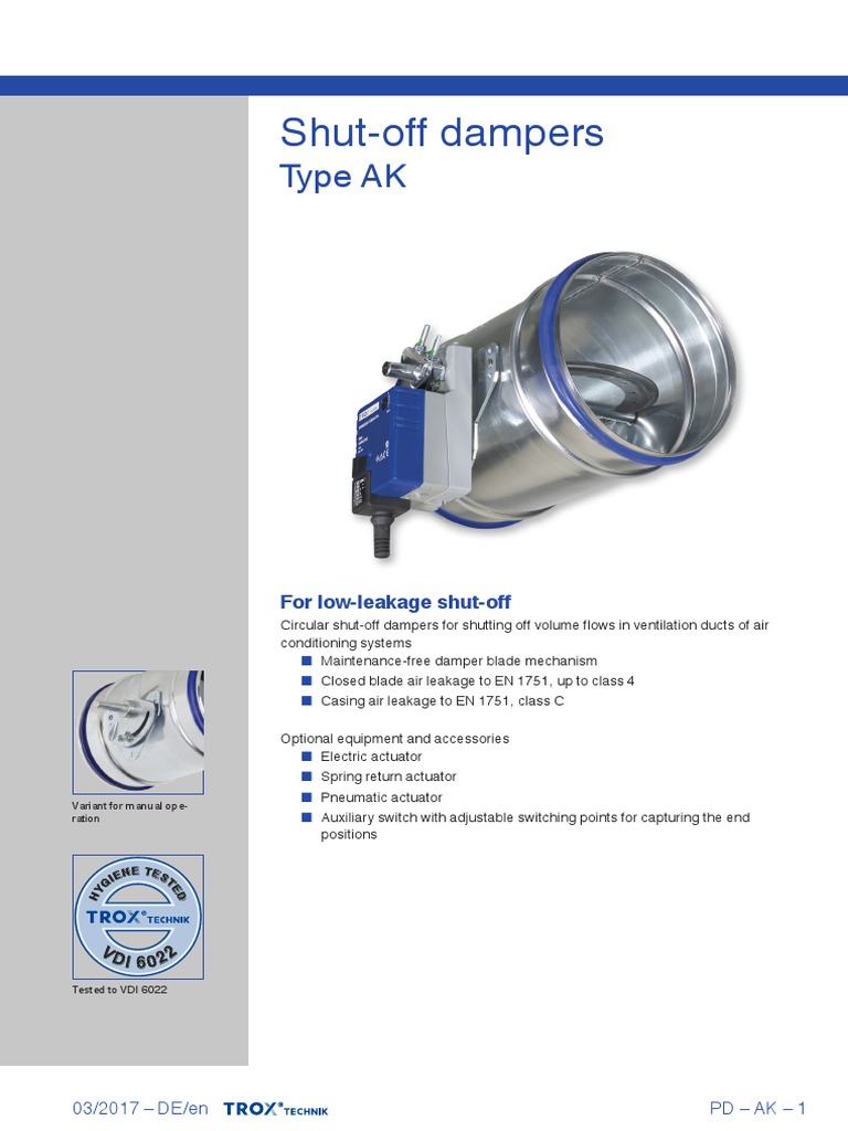 Shut-off Dampers Technical Specifications | PDF | Duct (Flow ...