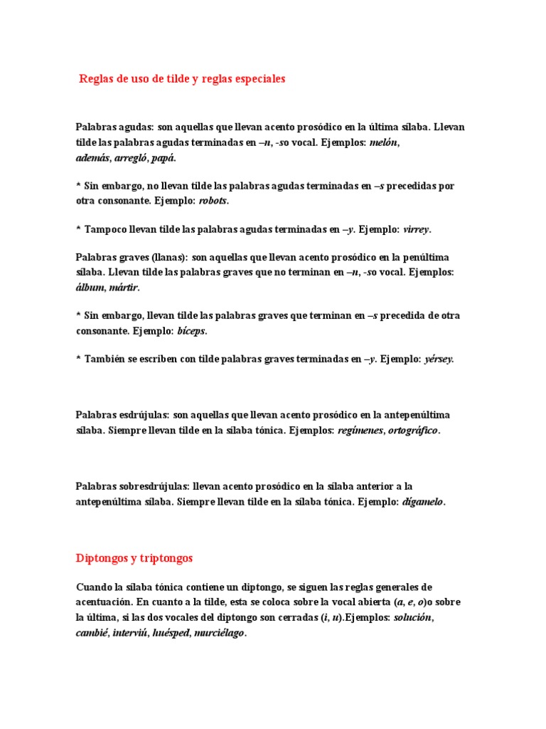 Reglas de Uso de Tilde y Reglas Especiales | PDF | Fonética | Idiomas