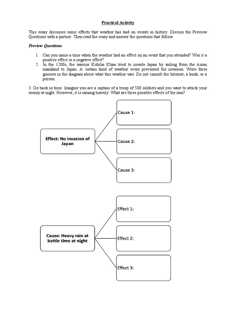 Cause Effect Practice-Friday 2nd | PDF | Weather | Invasion