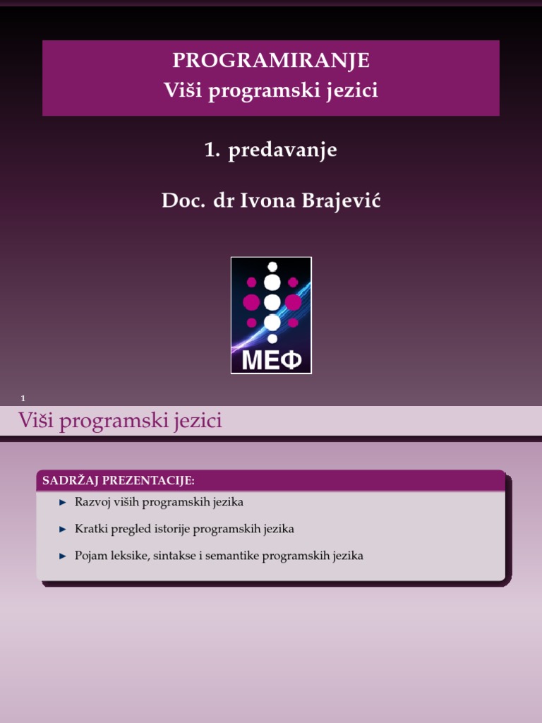 P01a - Viši Programski Jezici | PDF