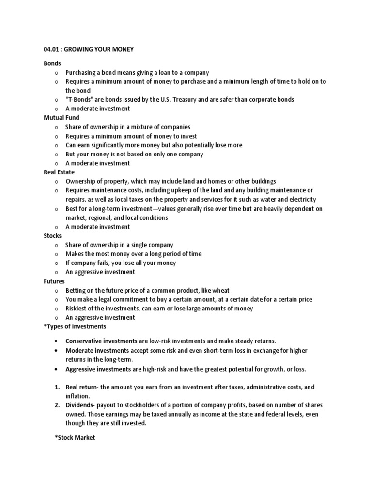 Personal Financial Literacy Modlue 4 Regular Notes | PDF | Investing ...