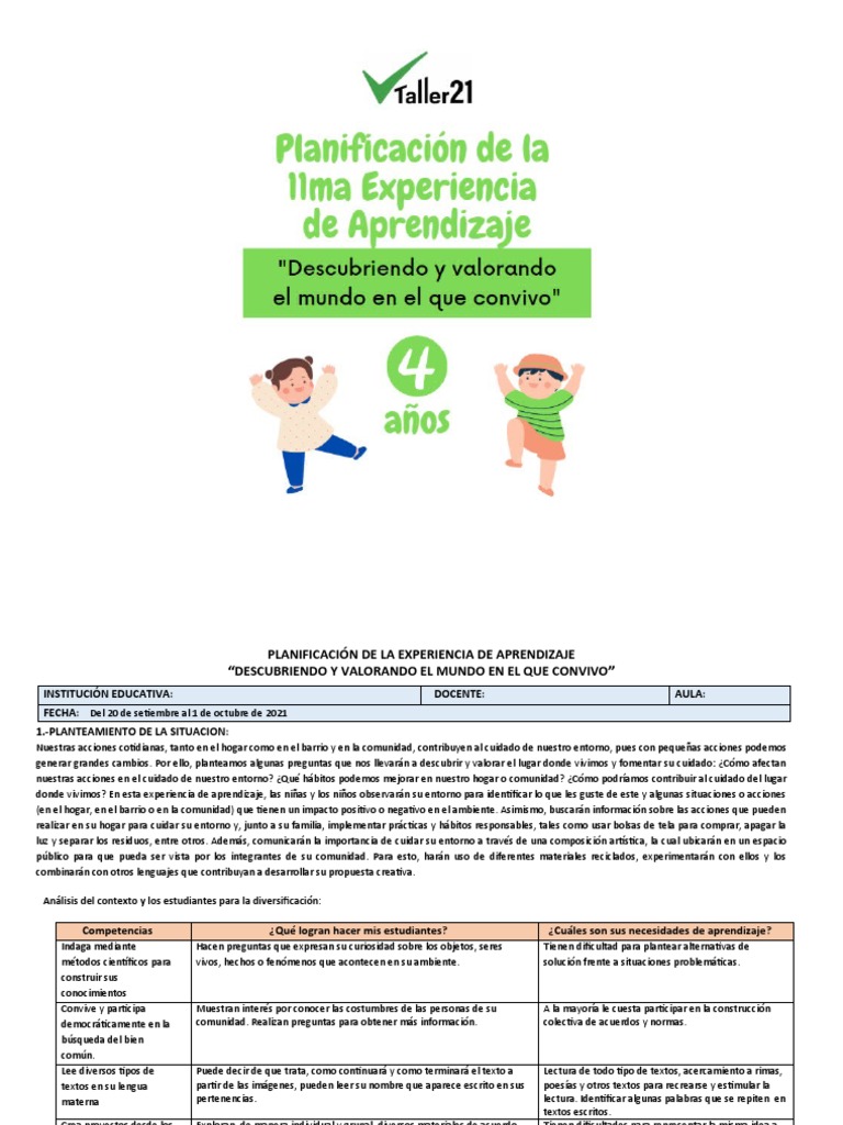 T21 11ma Planificacion - 4 Años | PDF | Aprendizaje | Información