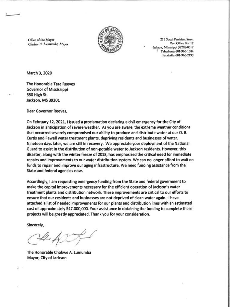 City Letter Water Crisis | PDF