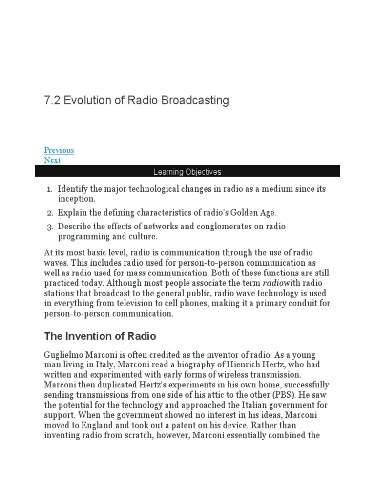 Evolution of Radio Broadcasting History | PDF | Npr | Telecommunications