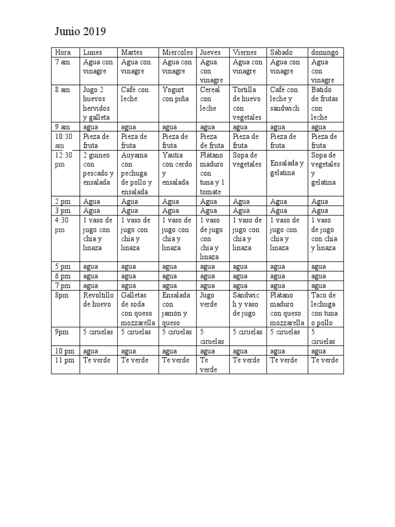 Dieta Junio 2019 | PDF | ensalada | Nutrición