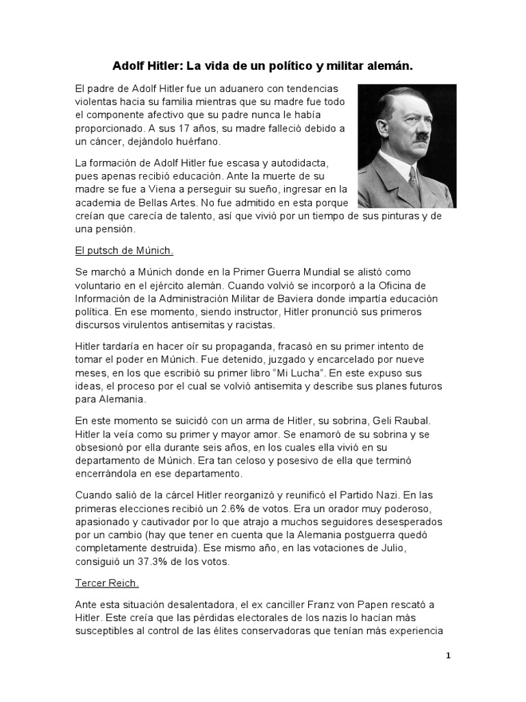 Biografía de Adolf Hitler: Vida y legado | PDF | Adolf Hitler ...