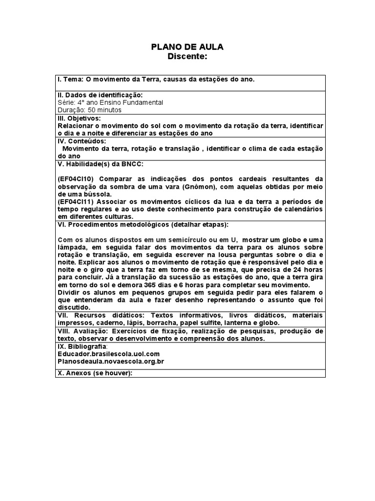 Plano de Aula Ciencias | PDF